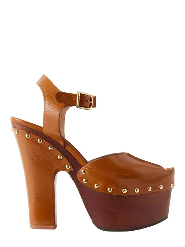 Chloé Meret Leather Platform Sandals - Brown