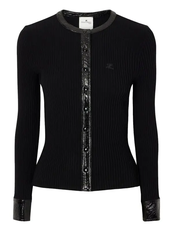 COURREGES Logo-embroidered Ribbed-knit Cardigan - Black