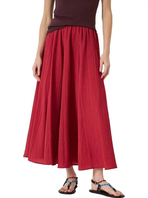 HUSH Mavi Crinkle Midi Skirt - Ruby Red