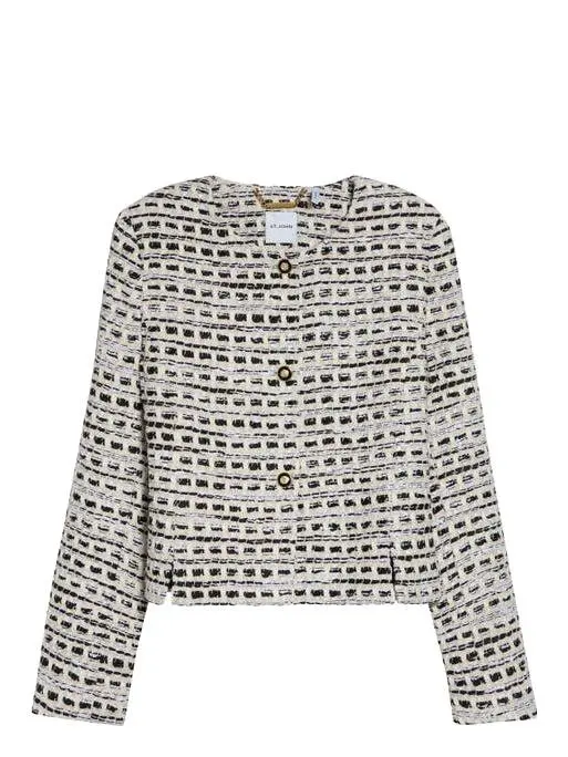 St. John Rosa Basket Weave Jewel Neck Jacket - Linen/black Multi