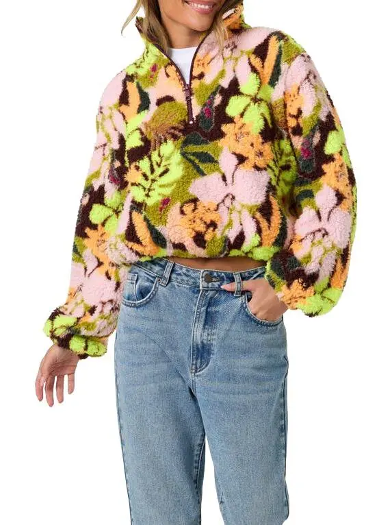 O'Neill Kacey High Pile Floral Half Zip Jacket - Chartreuse