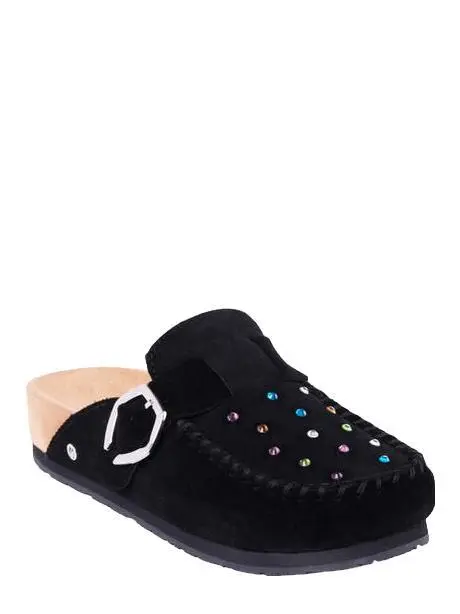 Minnetonka Rhinestone Buckle Clogs - Black