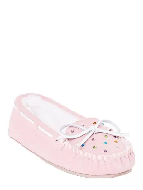 Minnetonka Cally Rhinestone Faux Fur Lined Slipper - Blush