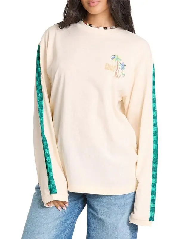 BILLABONG Graphic Cotton Long Sleeve Top - White Cap