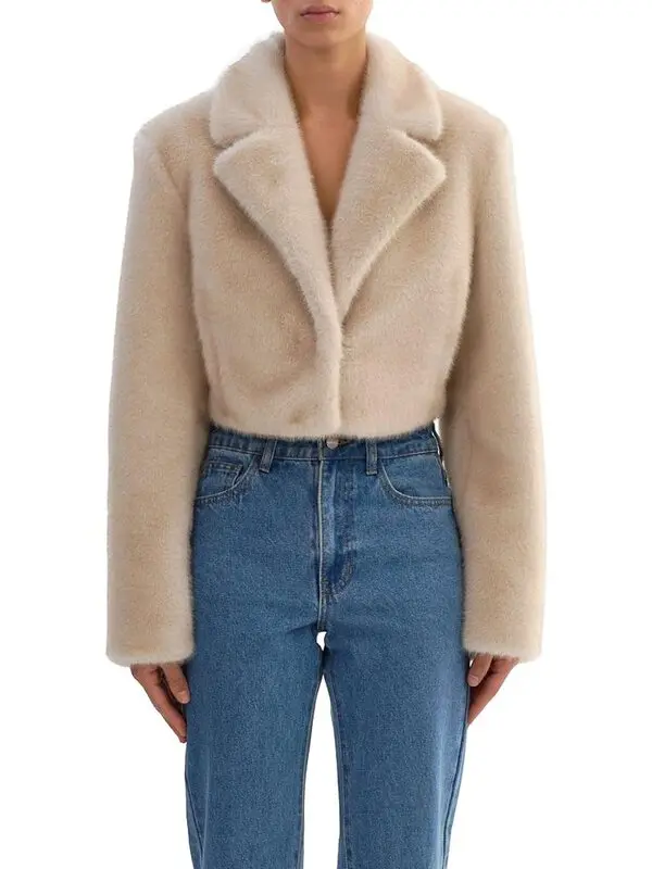 LAMARQUE Carlie Faux Fur Cropped Blazer - Angora