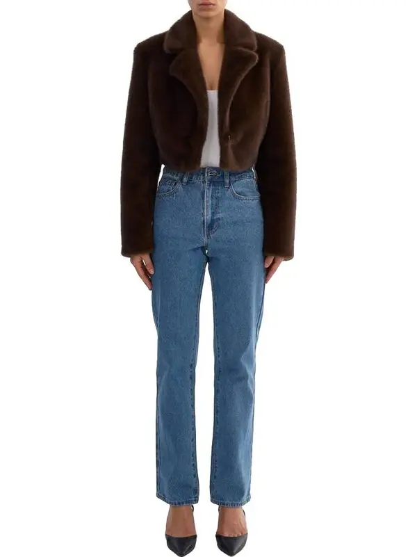 LAMARQUE Carlie Faux Fur Cropped Blazer - Walnut
