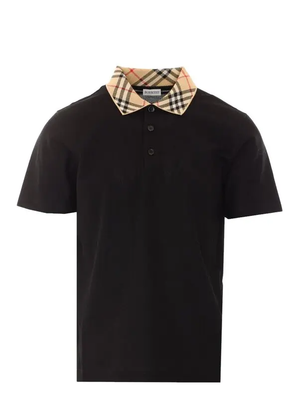 Burberry Check Collar Polo - Black