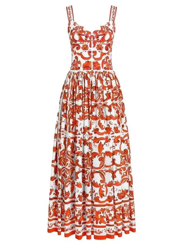 Dolce & Gabbana Long Poplin Dress With Majolica Print - Multicolor