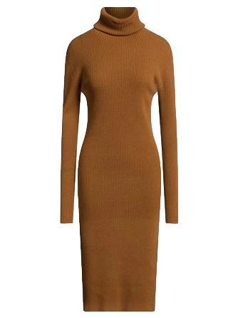Fabiana Filippi Virgin Wool, Silk, And Cashmere Ribbed Turtleneck Midi Dress - Camel