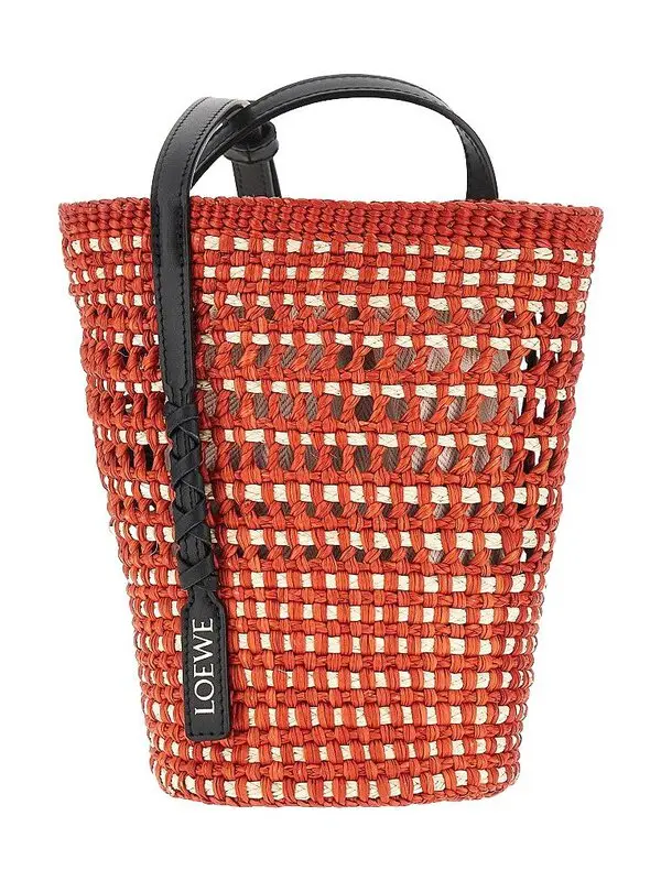 Loewe Braided Iraca Palm Bucket Bag - Red