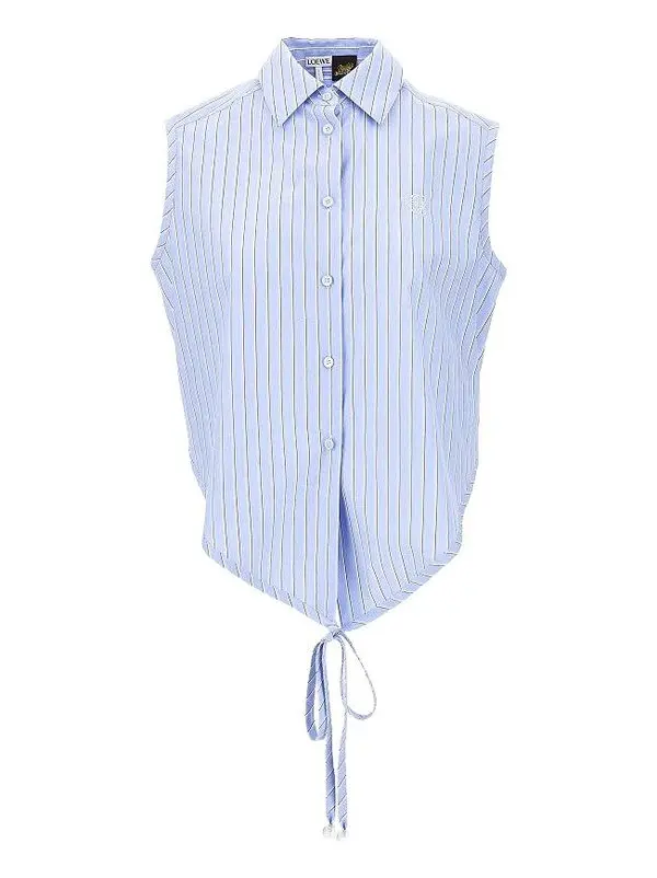 Loewe Sleeveless Striped Shirt With Anagram Logo Embroidery - Blue