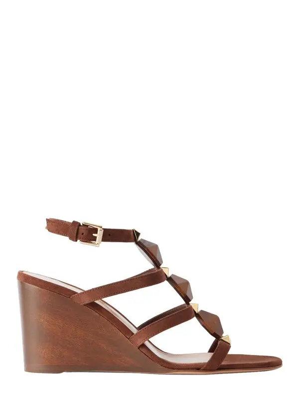 GIANVITO ROSSI Embellished Suede Wedge Sandals - Brown