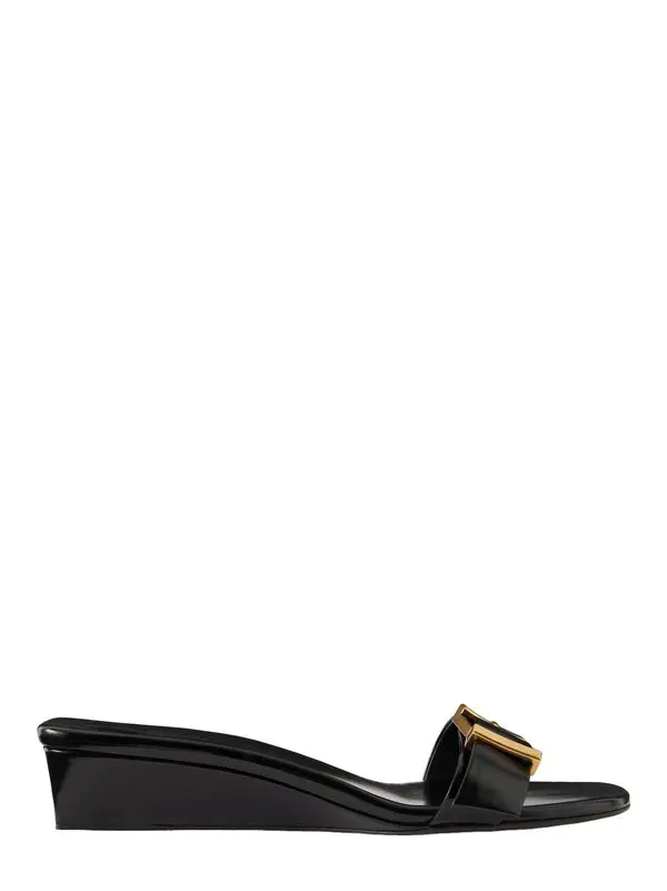 Khaite Manhattan Buckled Leather Wedge Sandals - Black