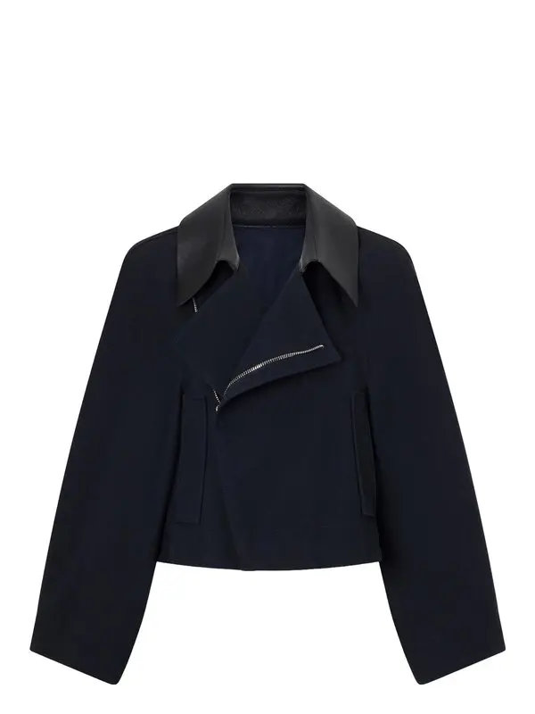 Givenchy Cotton And Wool-blend Gabardine Cropped Jacket With Leather Collar - Blue