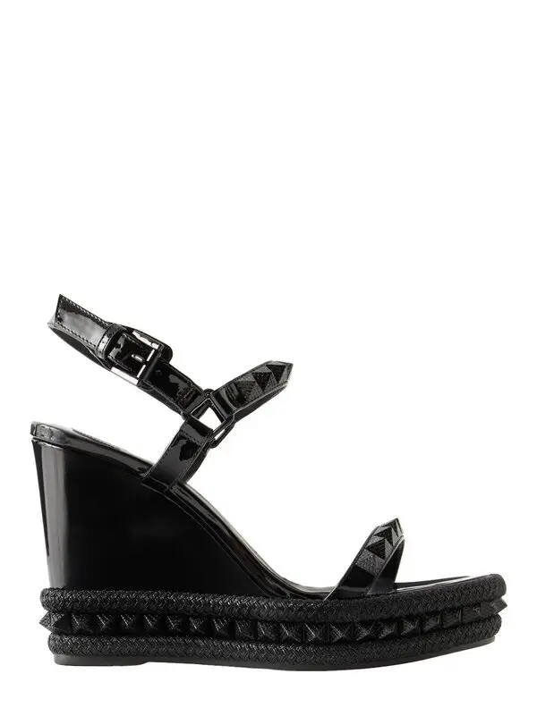 CHRISTIAN LOUBOUTIN Pyraclou 110 Studded Patent Leather Wedge Sandals - Black