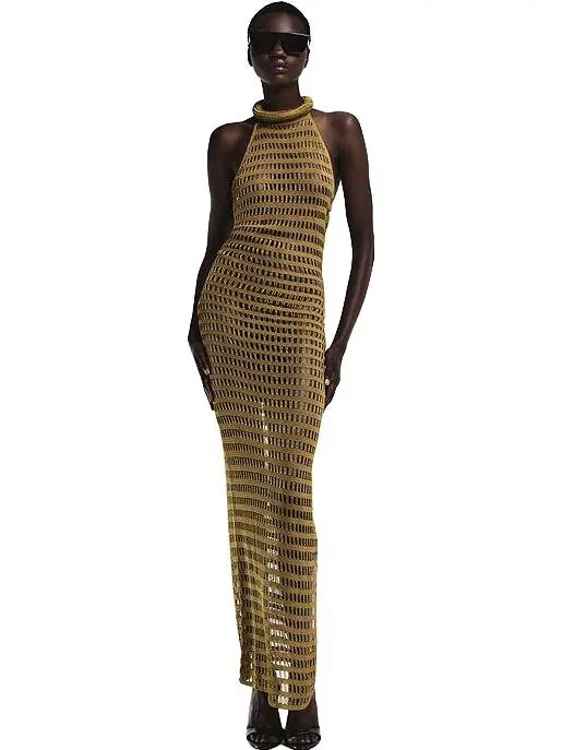 Revolve Bruni Metallic Crochet Maxi Gown - Bronze