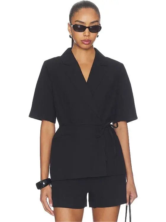 ALIGNE Carrie Linen Mix Blazer With Notched Lapel And Tie Detail - Black