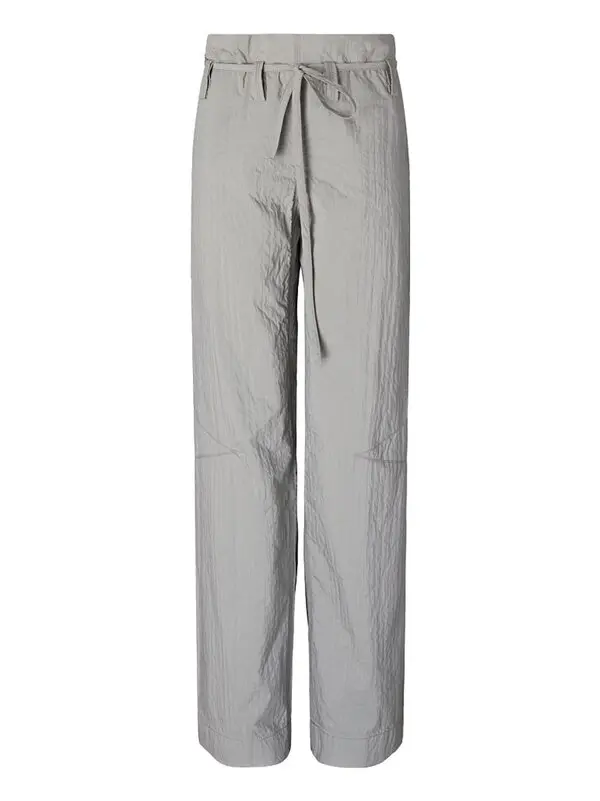Tory Burch Wide-leg Cotton Matelassé Pants With Tie Belt - Gray