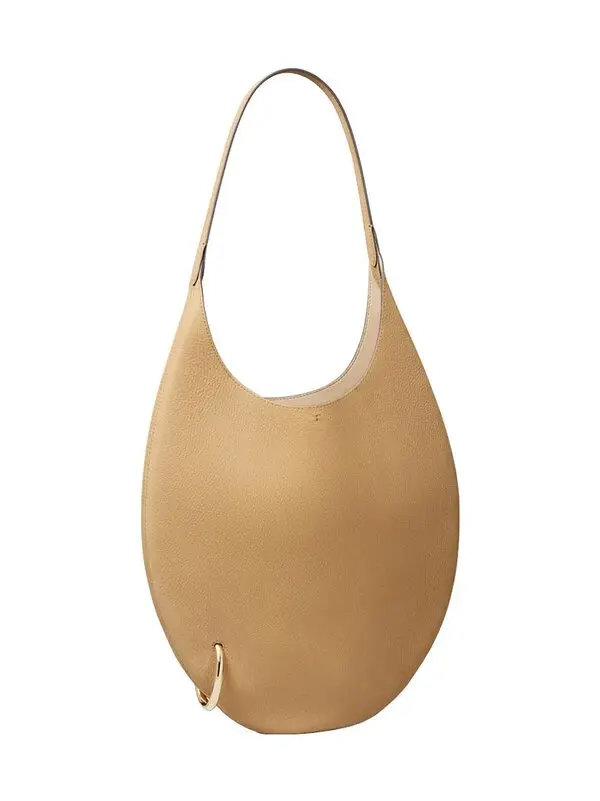 Tory Burch Pierced Nubuck Soft Shoulder Bag - Stone