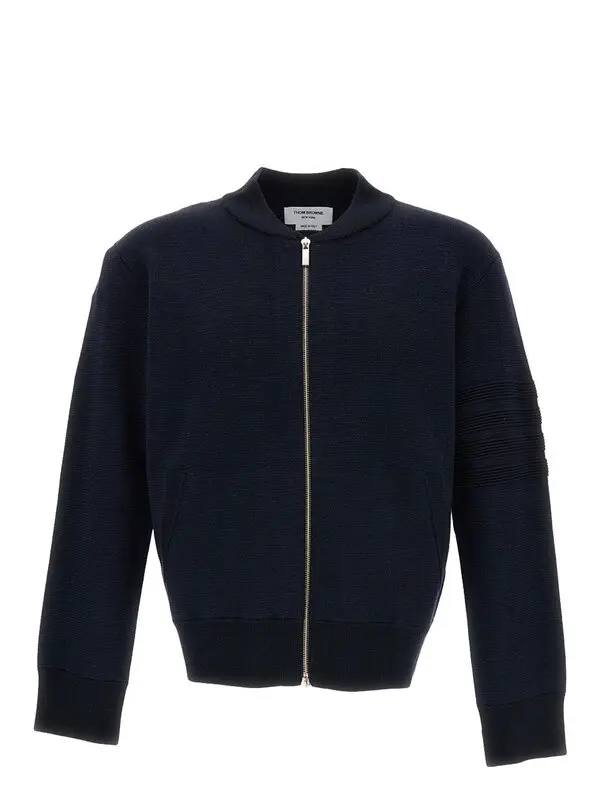 Thom Browne Knitted Bomber Jacket With 4-bar Detail - Blu