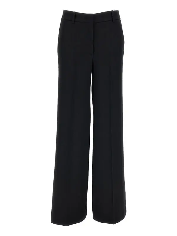 PAROSH Wide Leg Stretch Wool Trousers With Satin Stripe - Nero
