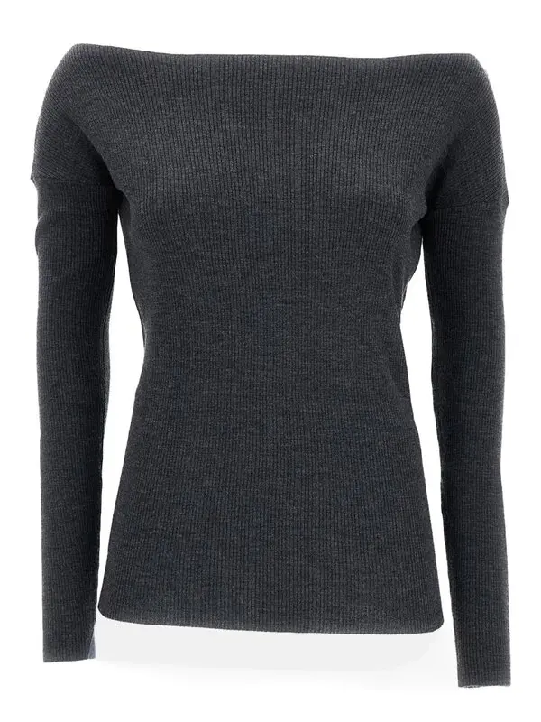 PAROSH Ribbed Boat-neck Sweater - Grey