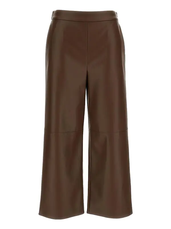 Max Mara Cropped Leather Finish Jersey Pants - Marrone