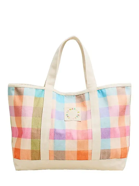SUNSHINE TIENDA Rainbow Plaid Canvas Tote - Multi Plaid
