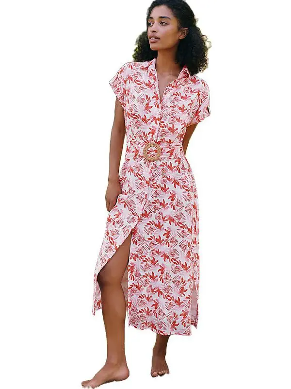 RO'S GARDEN Catherine Cotton Midi Dress - Red Pattern