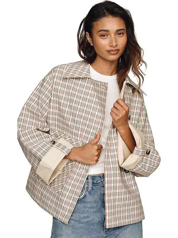DAMSON MADDER Jerry Cotton Reversible Crop Trench Coat - Stone