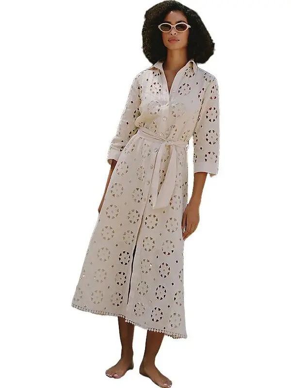 SNDYS. Laurel Linen Dress With Tie Waist - Ivory