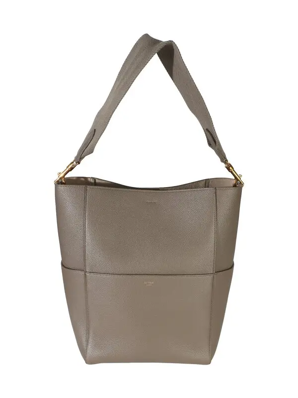 Celine Taupe Soft Grained Calfskin Sangle Bucket Bag - Gray