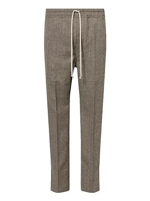Rick Owens Slim Long Drawstring Wool Trousers - Black Melange
