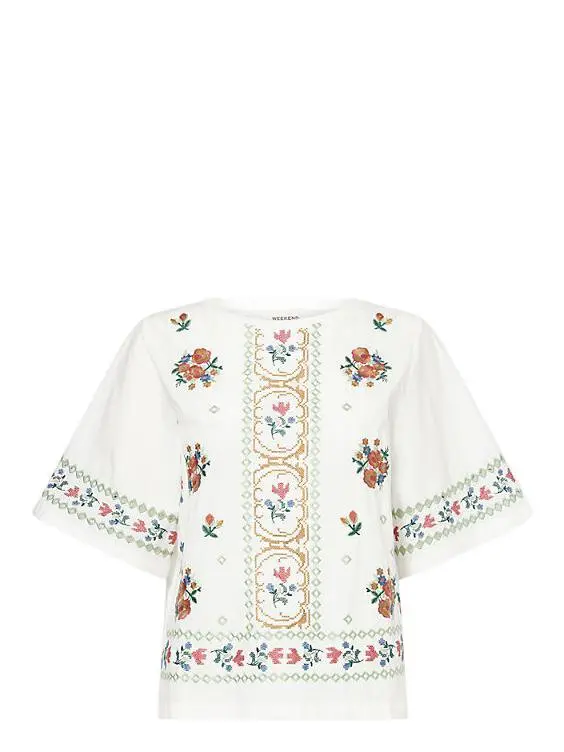 Max Mara Embroidered Cotton T-shirt - White Multicolour