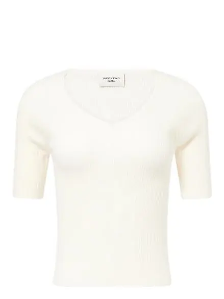 Max Mara Rib-knit V-neck Top - Ecru