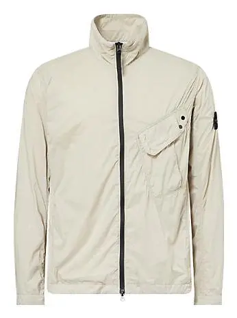 Stone Island Woven Zip-up Jacket With Badge Detail - Sand