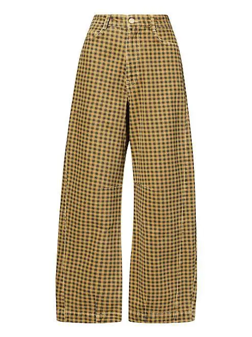DAMSON MADDER Barrel Leg Gingham Pattern Jeans - Navy