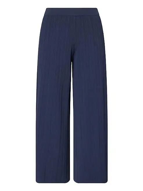 Max Mara Plissé Wide-leg Knitted Trousers - Navy
