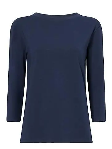 Max Mara Round Neck 3/4 Sleeve Stretch-cotton Top - Navy