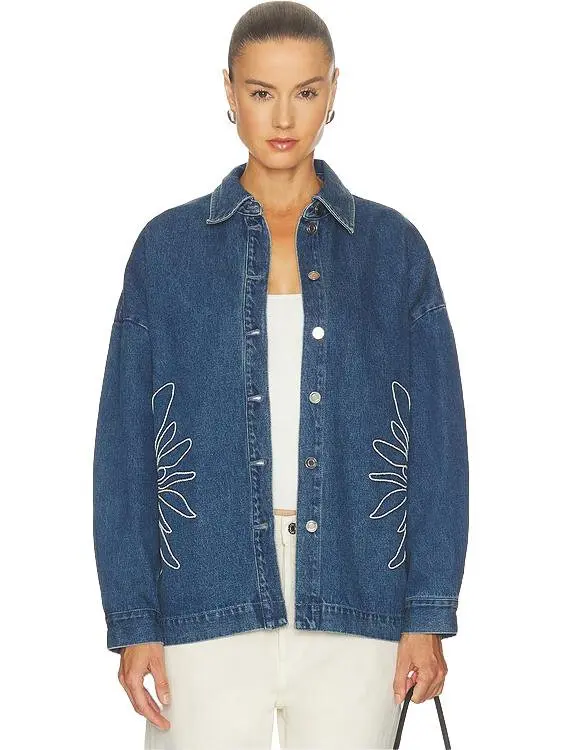 THE WOLF GANG Amana Embroidered Denim Shirt - Blue