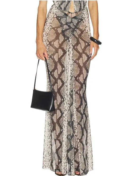 Lapointe Mesh Ruched Maxi Skirt - Brown