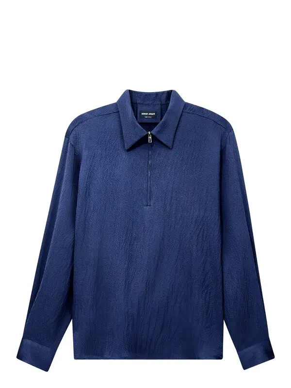 Giorgio Armani Shirt Regular Fit In Hammered Silk Satin - Blue