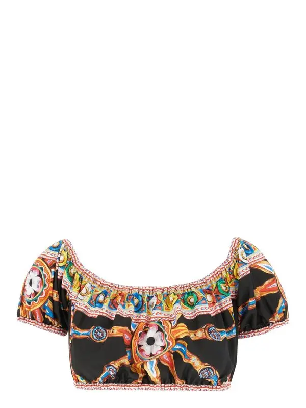 Dolce & Gabbana Off-the-shoulder Printed Puff Sleeve Crop Top - Multicolor
