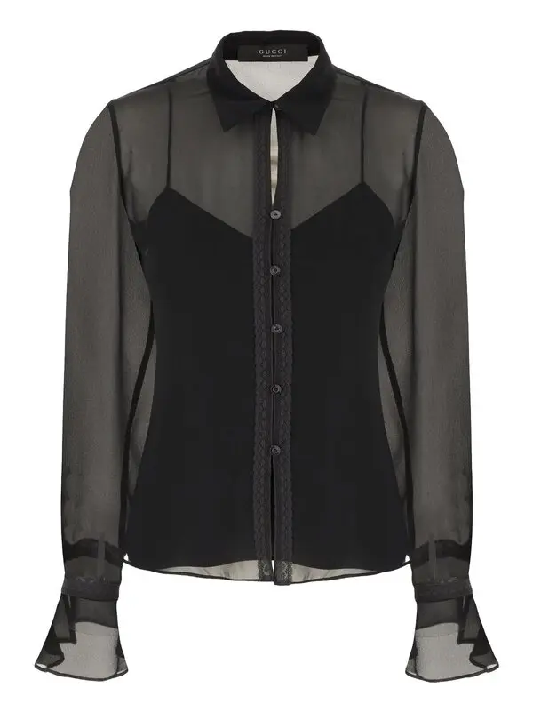Gucci Black Sheer Draped Shirt - Multicolor