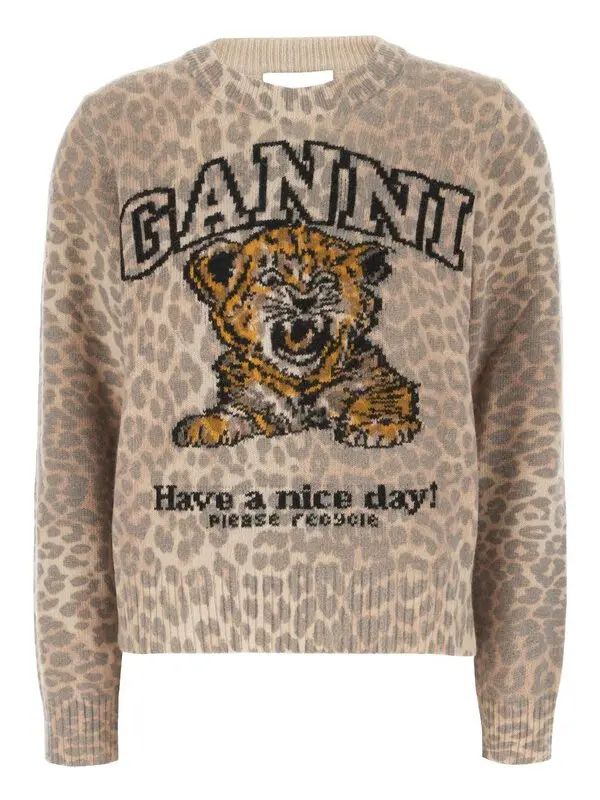 GANNI Leopard Print Tiger Graphic Knitwear - Multicolor