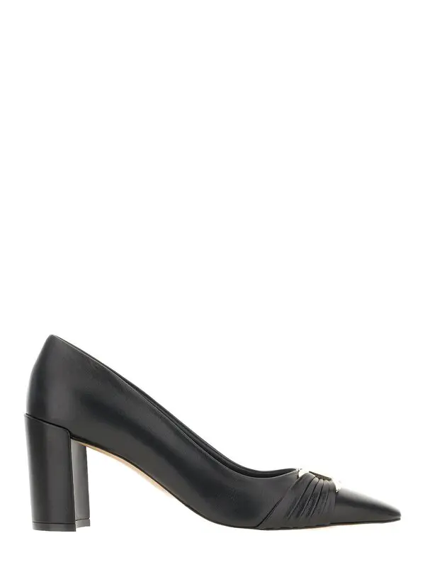 FERRAGAMO Black Leather Pumps With Gold Tone Detail - Multicolor