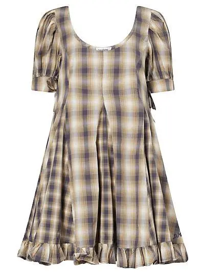 DAMSON MADDER Checked Puff Sleeve Mini Dress - Cardamon