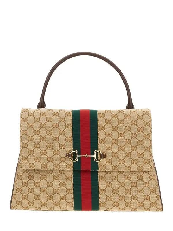 Gucci Monogram Canvas Top Handle Bag With Web Stripe - Multicolor
