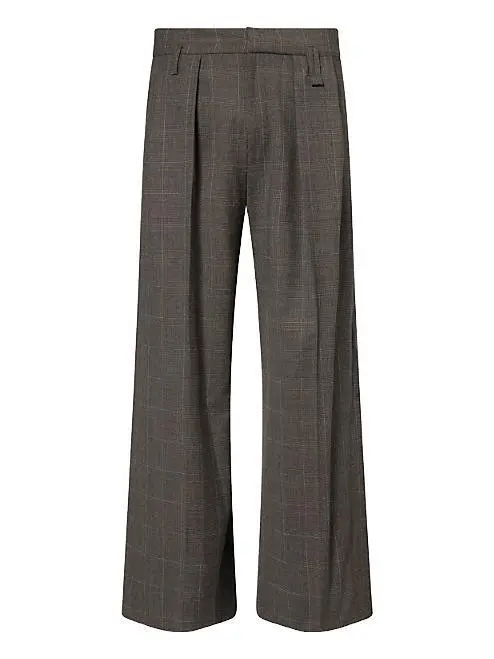 Simone Rocha Wide-leg Plaid Wool-blend Trousers - Peat