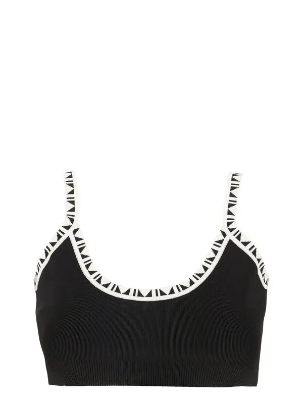 Versace Ribbed Knit Cropped Top With Geometric Trim - Multicolor